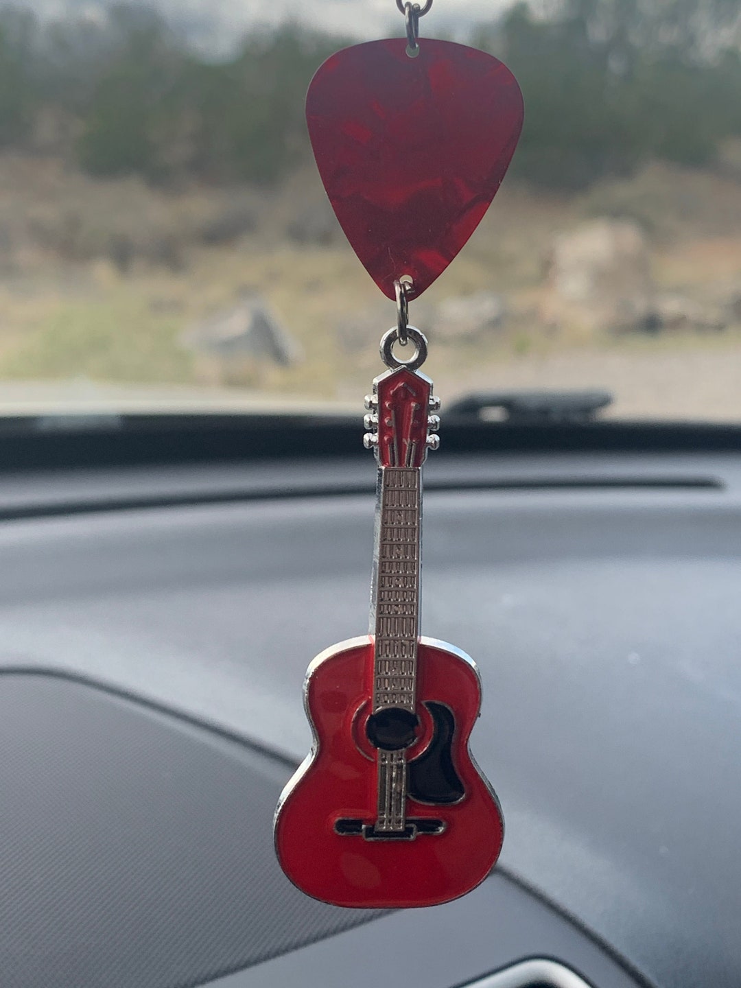 GUITAR With PICK Car Charm, Car Accessories Rear View Mirror Decoration ...