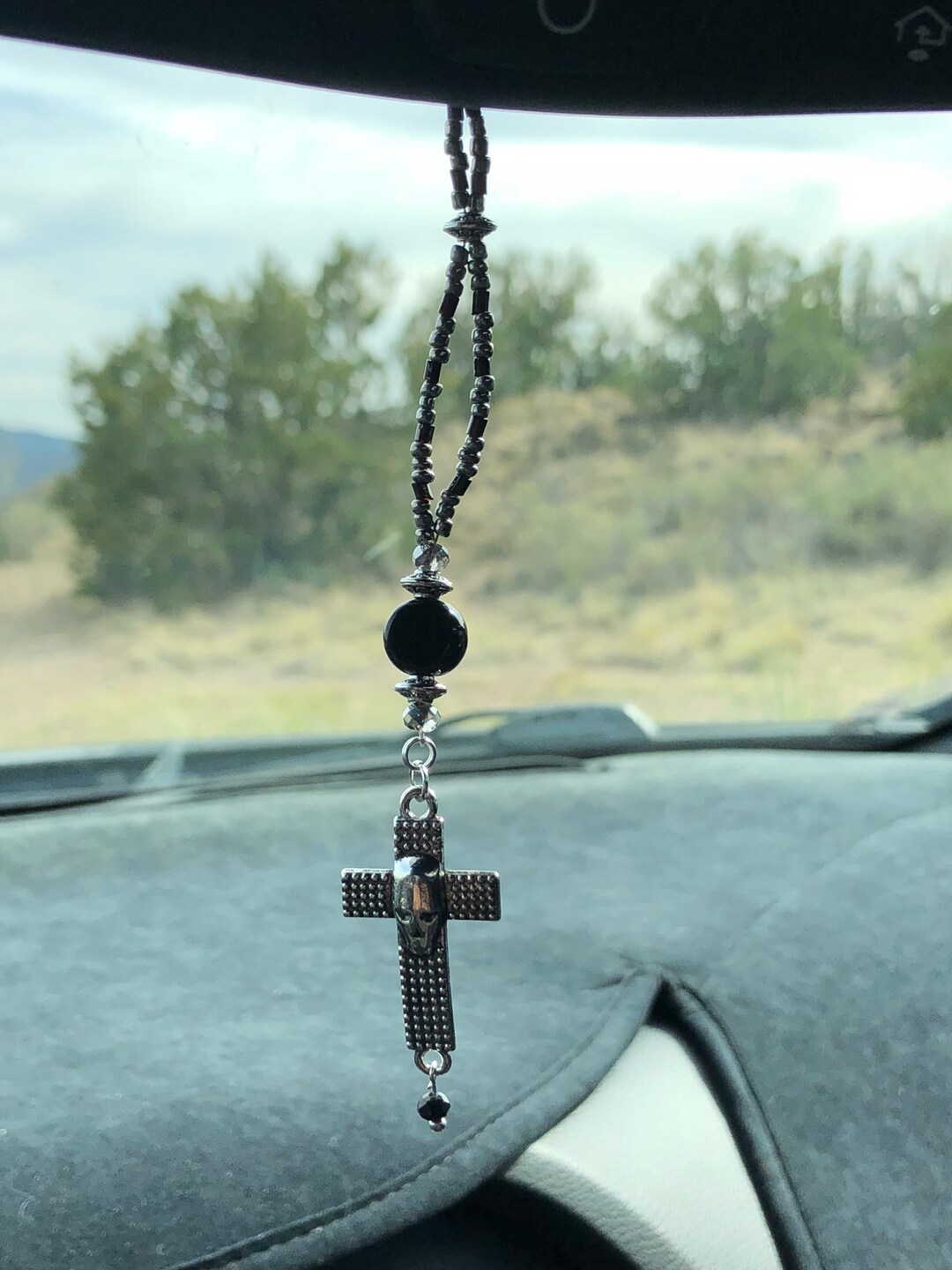 CROSS W/SKULL Black Dangle Car Accessories Rear View Mirror Car Charm ...