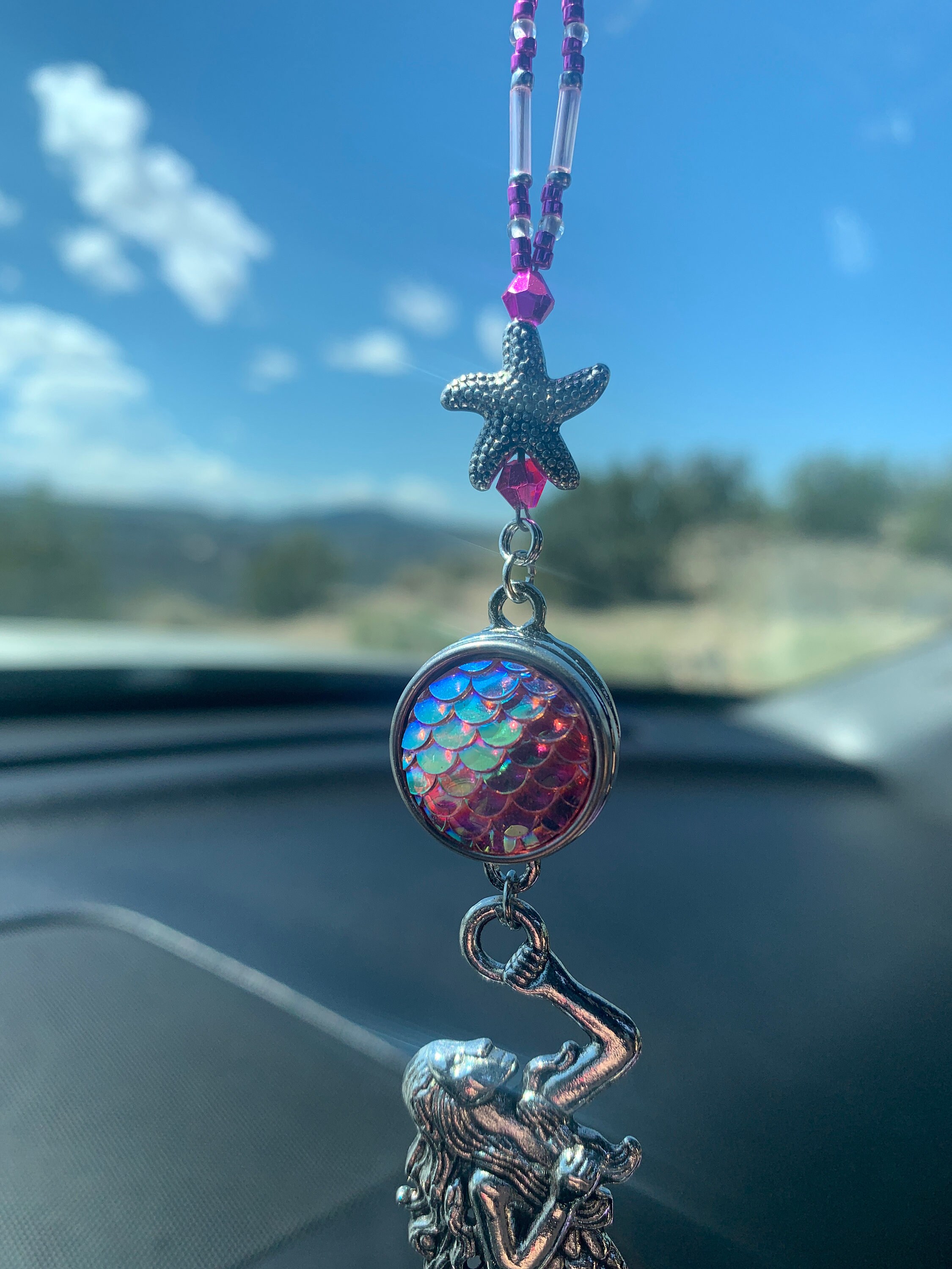 MERMAID (HOT Pink-pink Gem & Crystal) Car Accessories Rear View Mirror ...