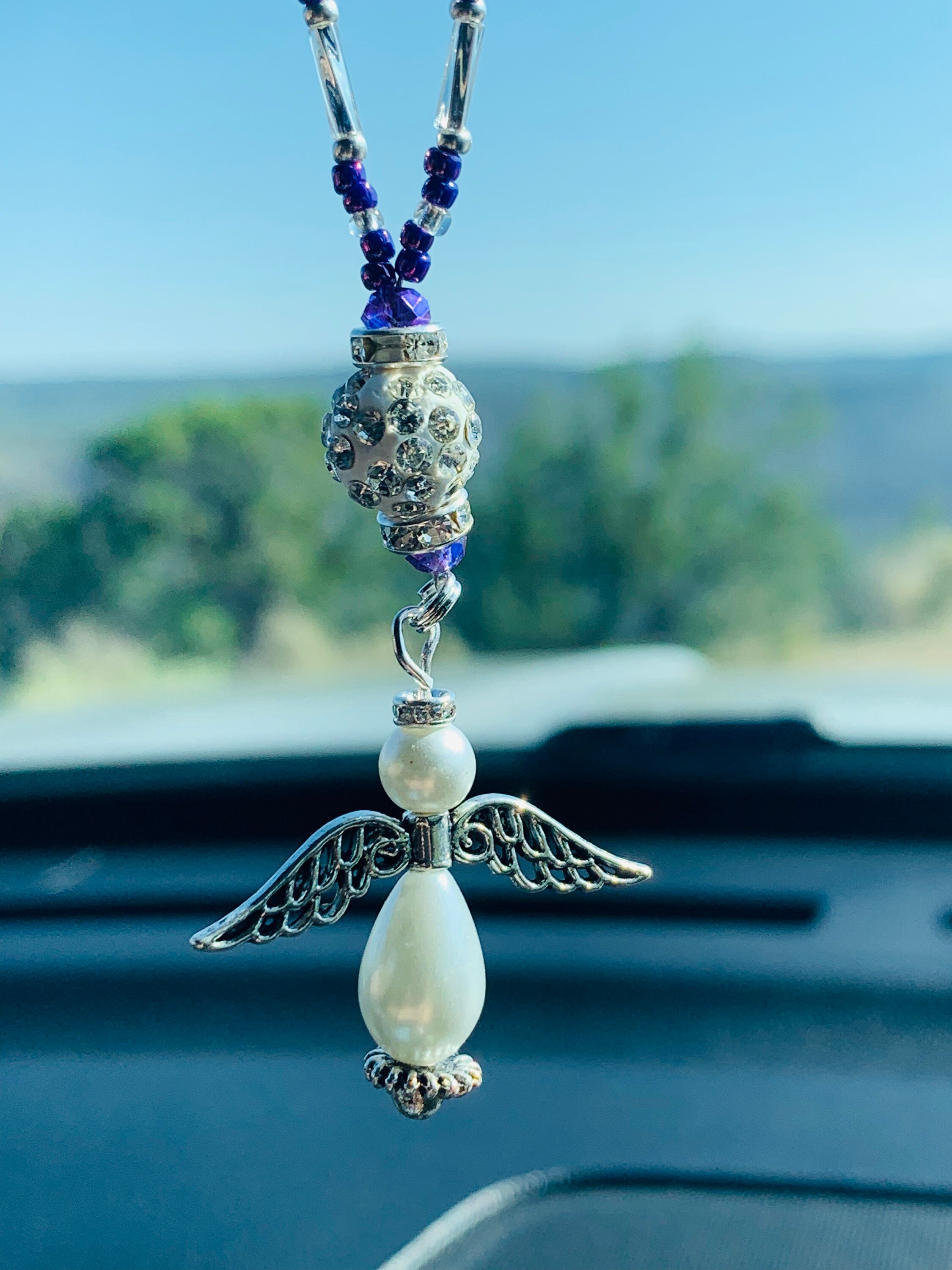 ANGEL Pearl Crystal & Purple Car Accessories Rear View | Etsy