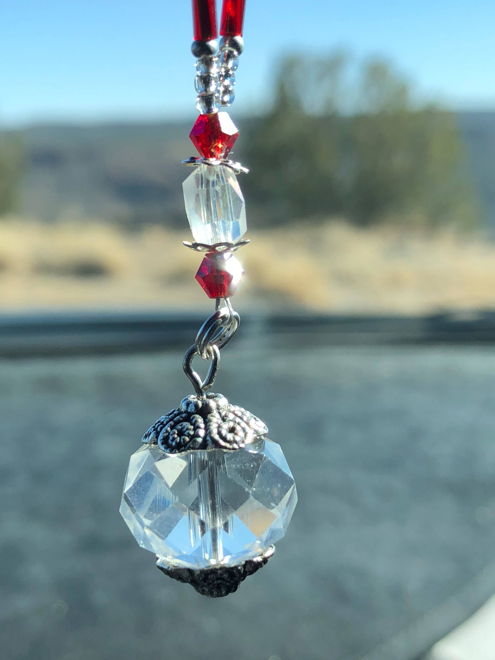CRYSTAL (crystal With Red) Gem-car Charm, Car Accessories Rear View ...