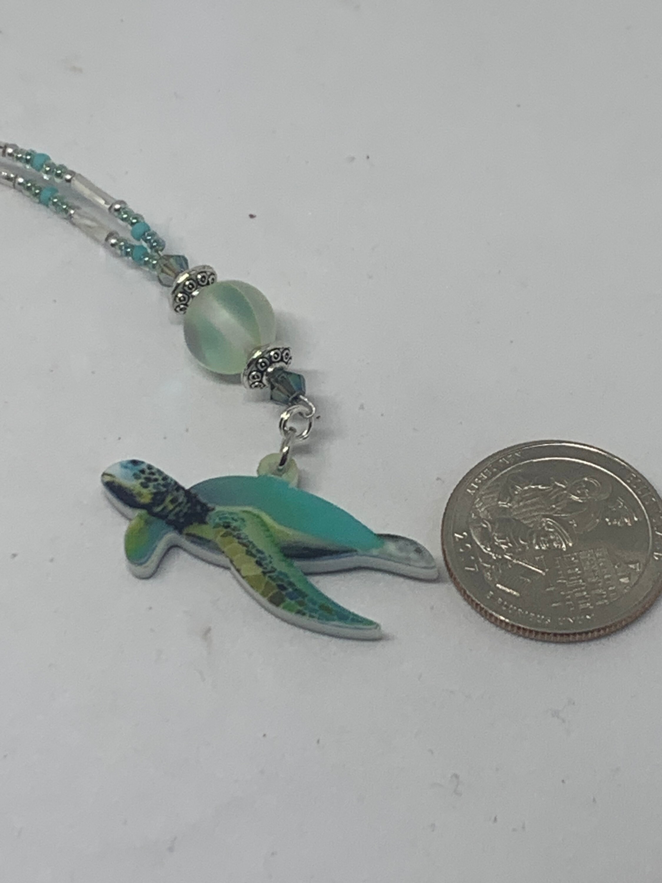 Turtle-mini (silver With Teal Gem, Teal & Crystal) Double-sided, Car ...