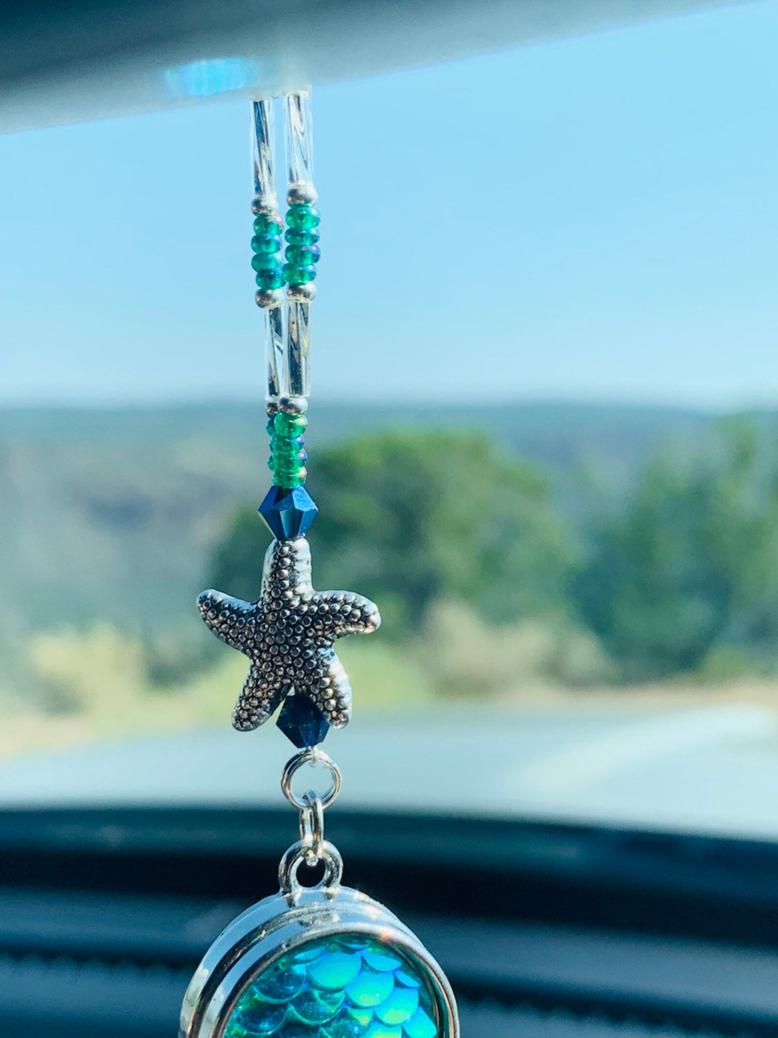 MERMAID (blue-green Gem) Car Charm, Car Accessories Rear View Mirror ...