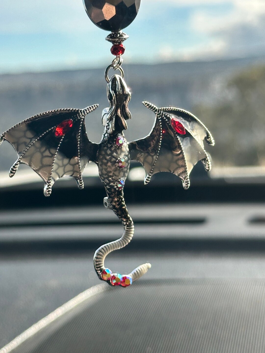 DRAGON-3D-LG (blk-rd-wht) Car Accessories Rear View Mirror Car Charm ...