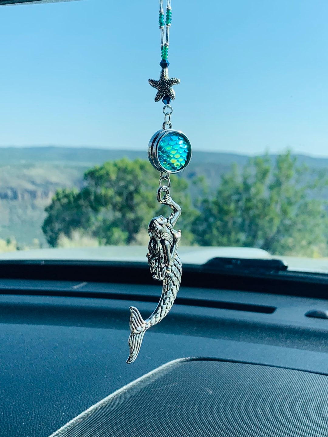 MERMAID (blue-green Gem) Car Charm, Car Accessories Rear View Mirror ...