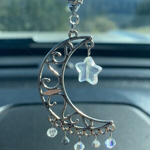 CRESCENT MOON W/ Crystals & Moon Car Charm, Car Accessories Rear View ...