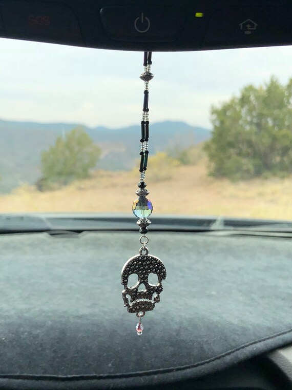 SKULL silver W/ Purple Dangle Car Accessories Rear View | Etsy