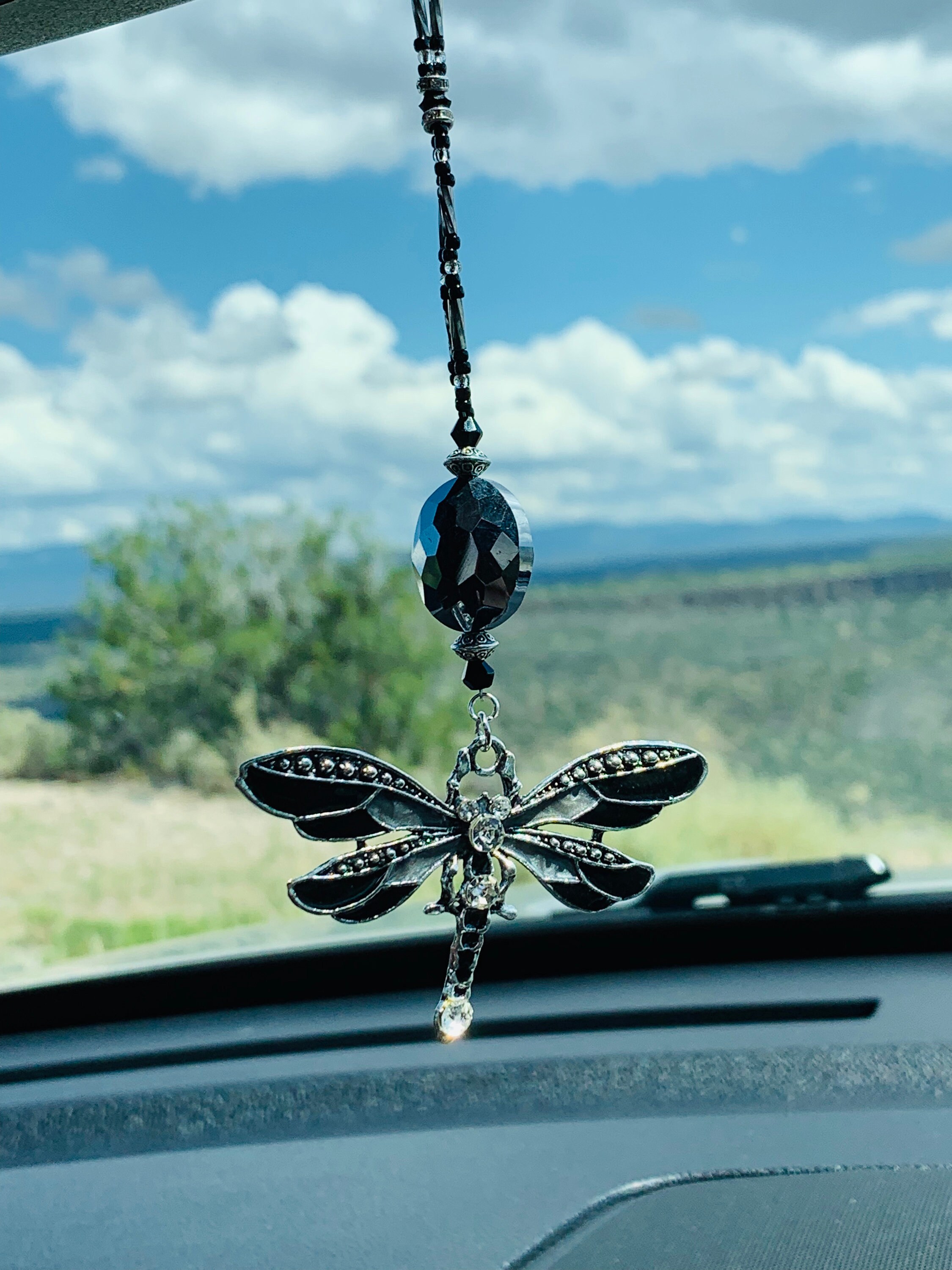 DRAGONFLY (black-silver-crystal) Dragonfly Car Accessory Car Charmz ...