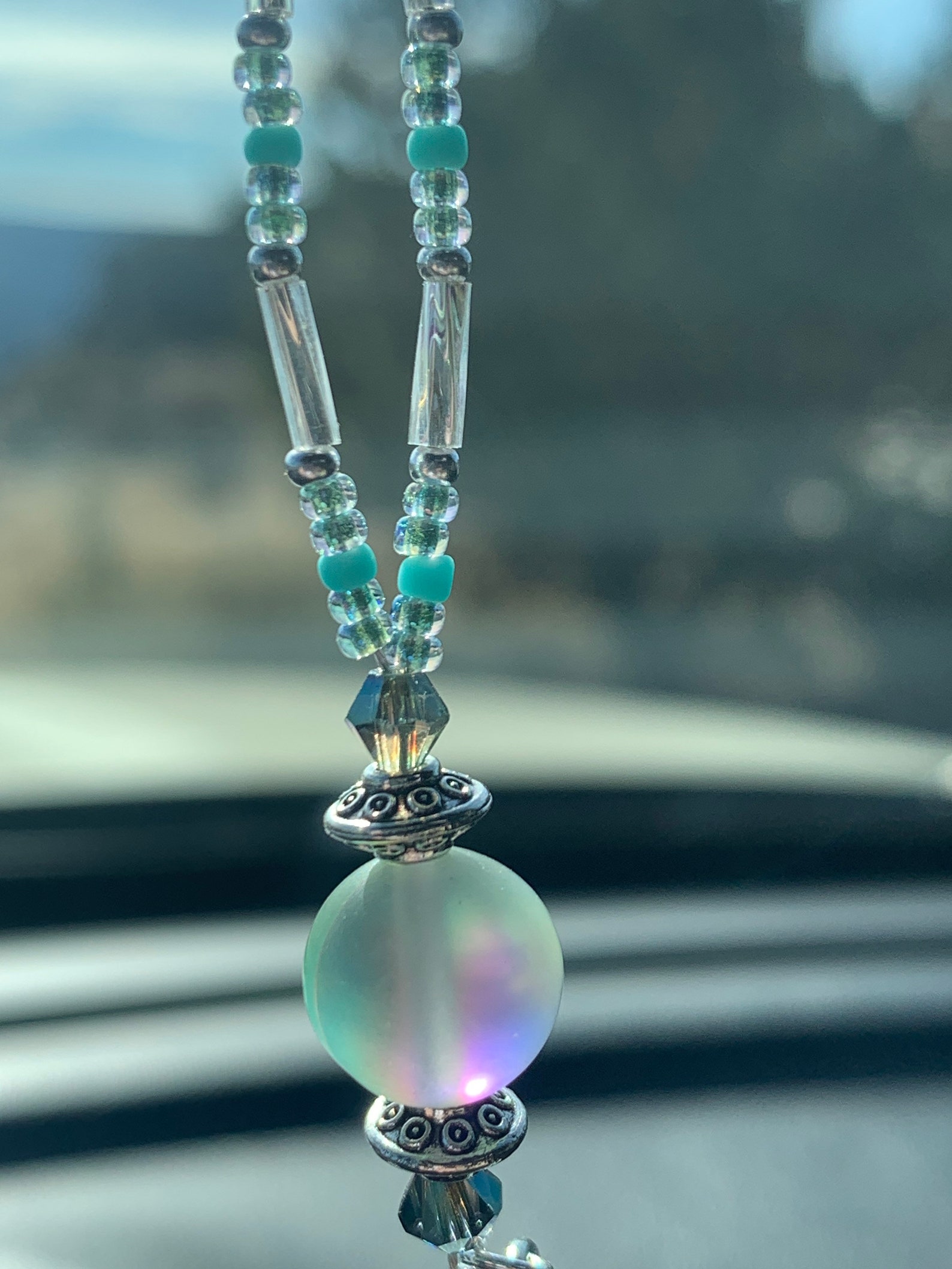 Turtle-mini (silver With Teal Gem, Teal & Crystal) Double-sided, Car ...