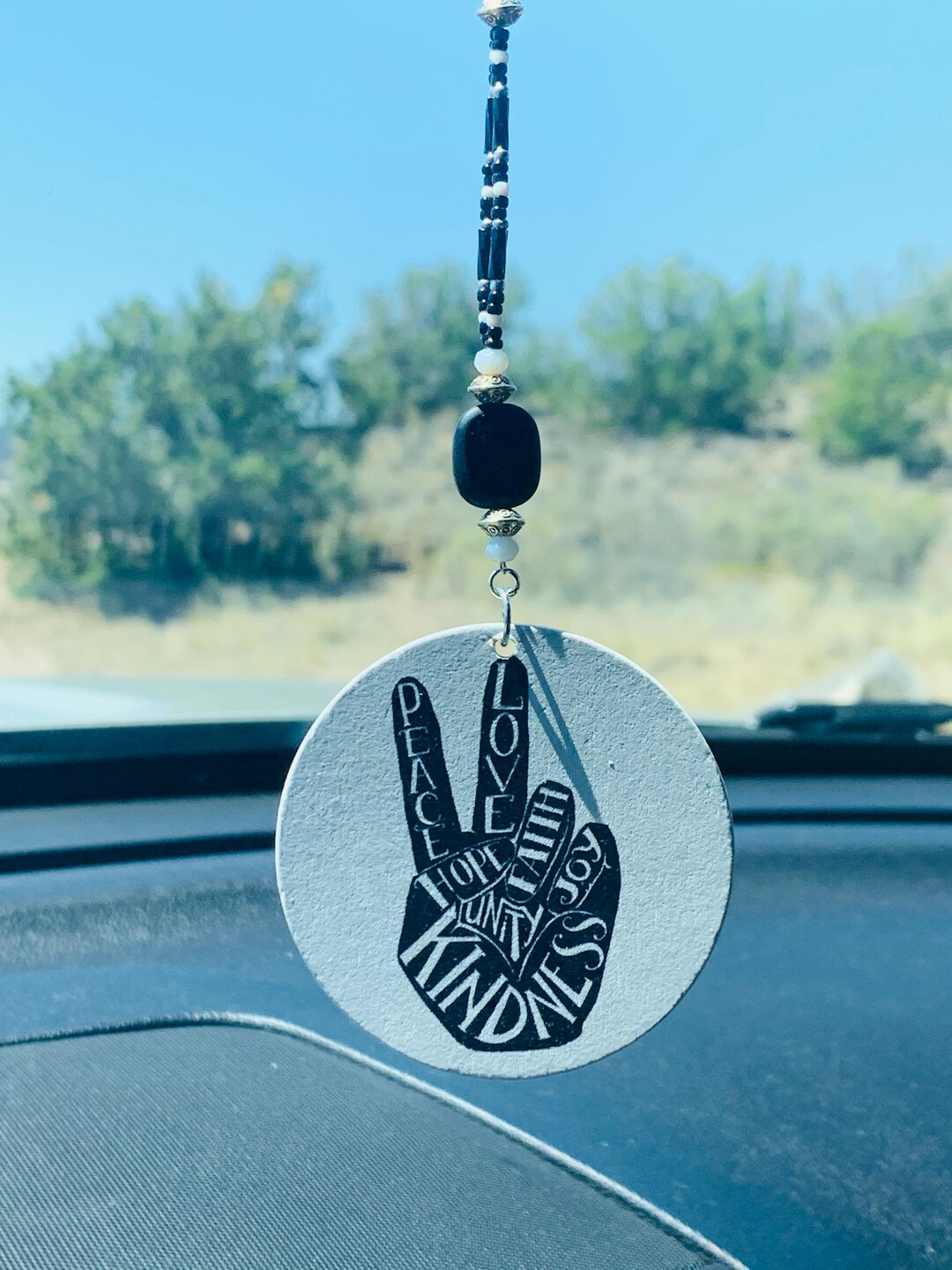 PEACE- Love-kindness-(black & White) Car Accessories Rear View Mirror ...