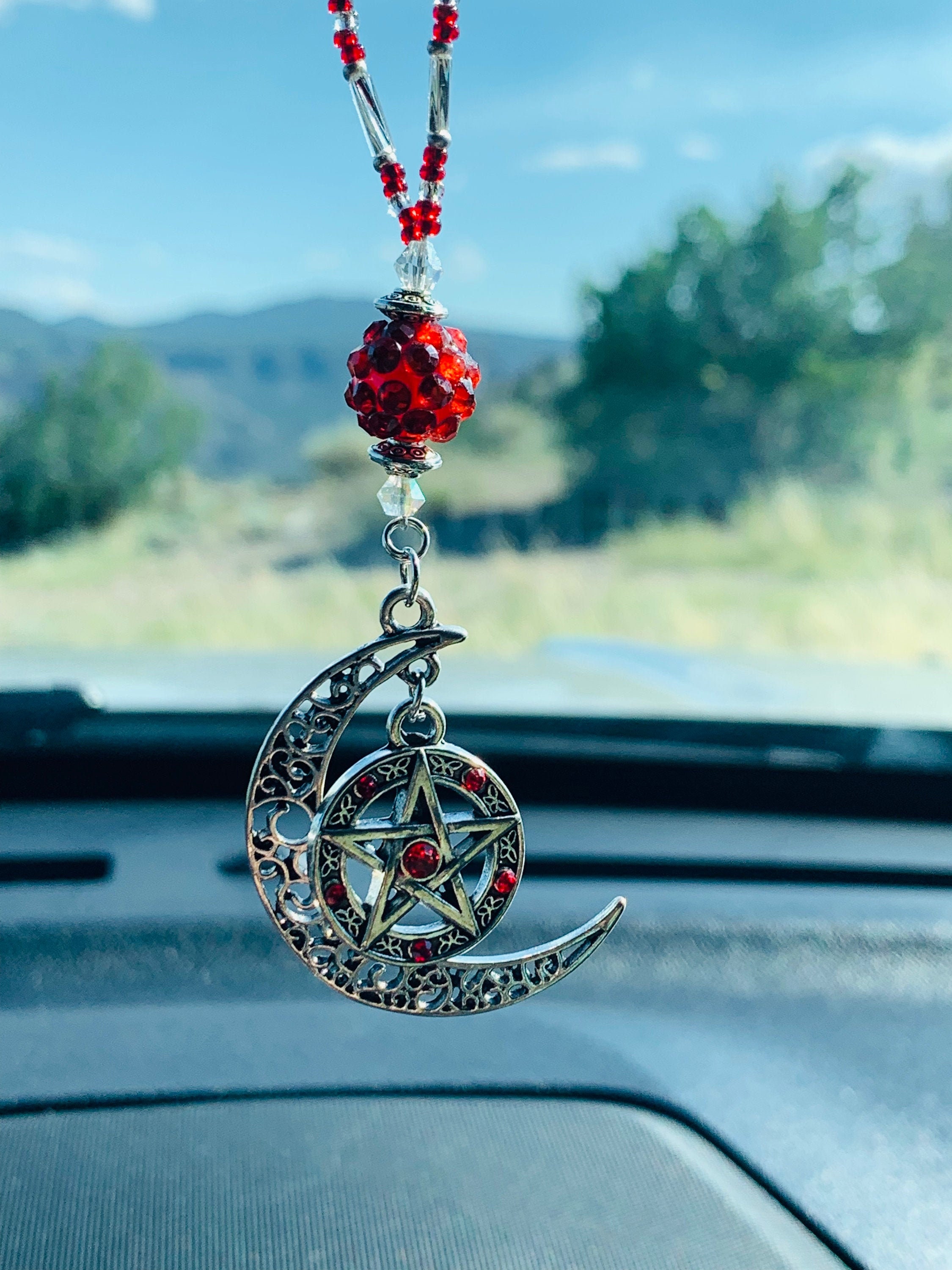 CRESCENT MOON with Red-Crystal Pentagram Car Accessories | Etsy