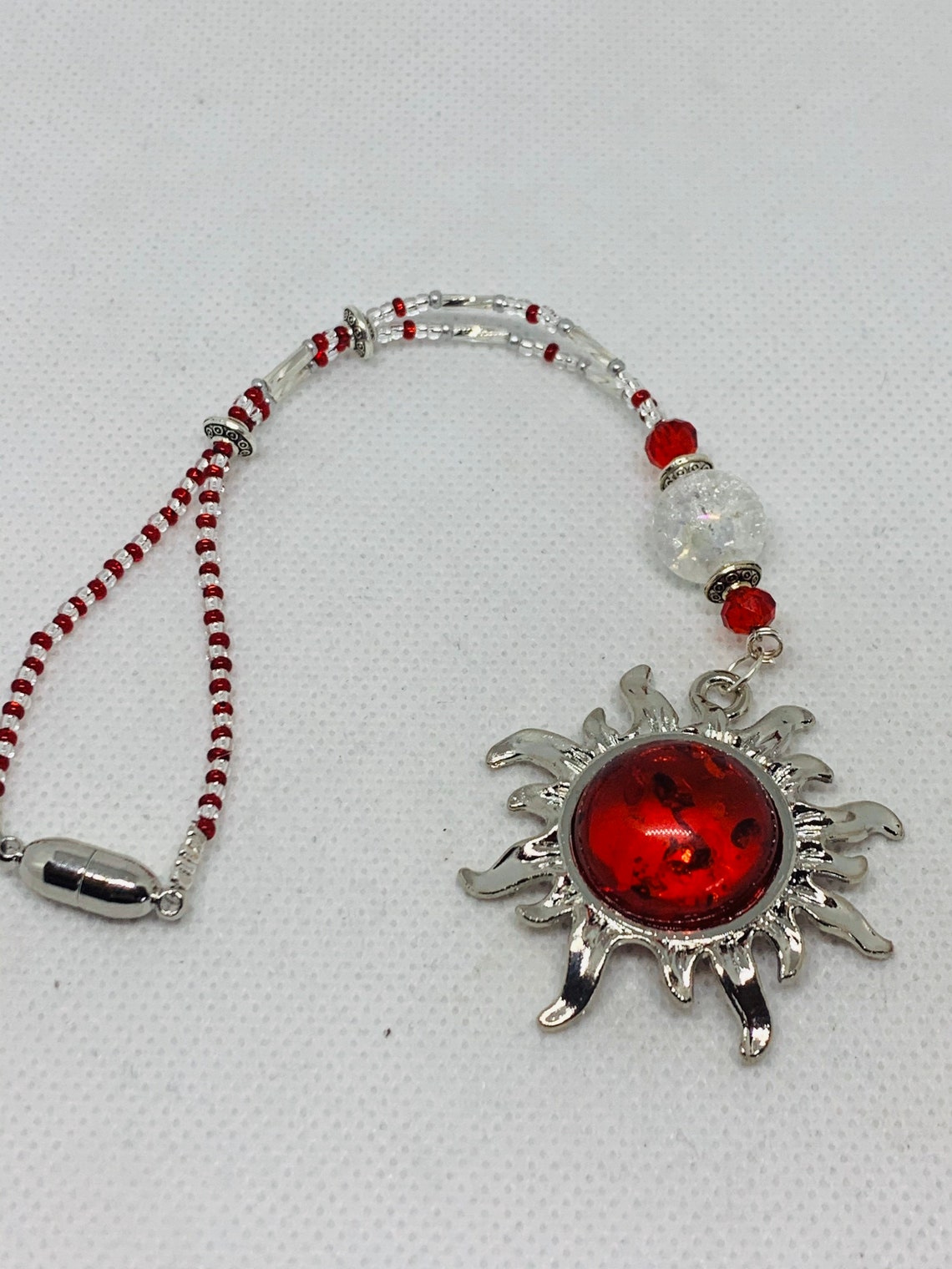 BEAUTIFUL GEM SUN silver Sun With Red and Crystal Car | Etsy
