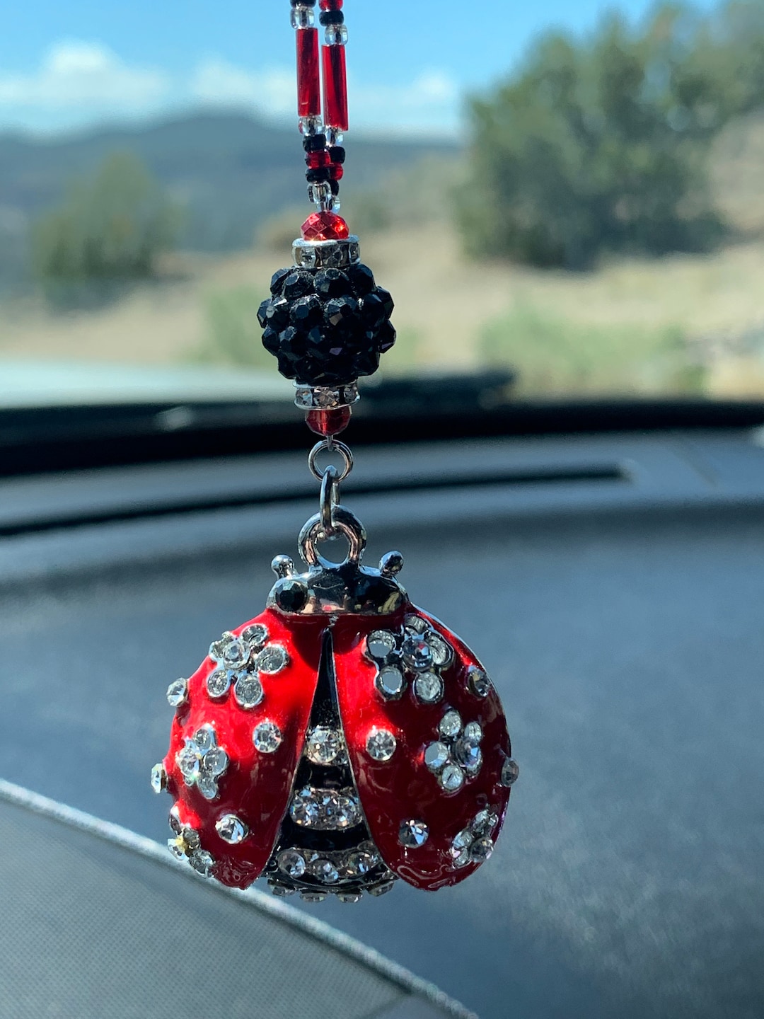 LADYBUG (LRG With Crystals) Car Charm, Car Accessories Rear View Mirror ...
