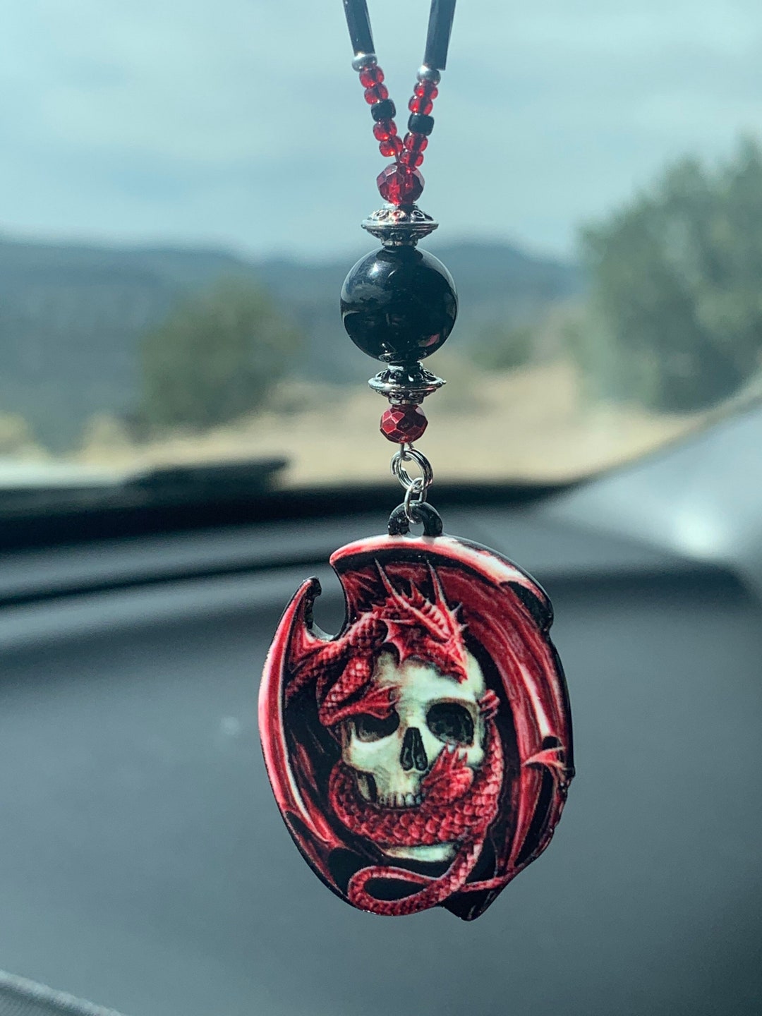 DRAGON-SKULL Car Accessories Rear View Mirror Car Charm, Pretty Car ...