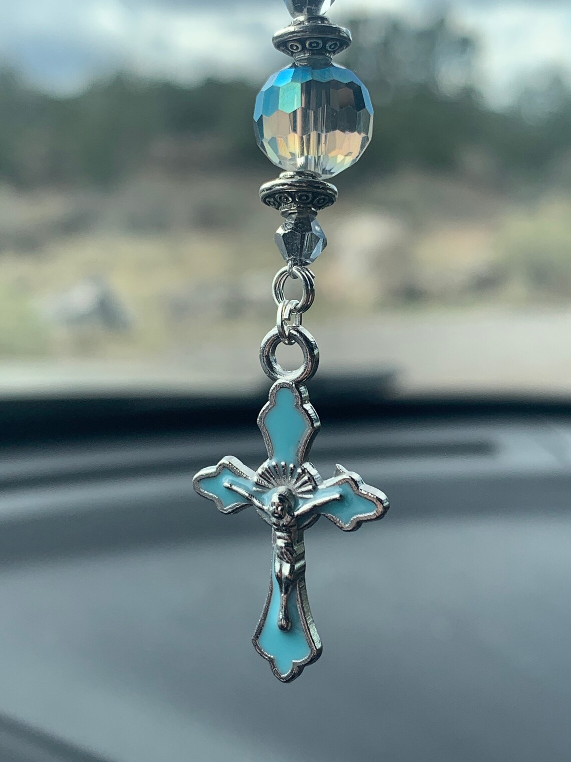 Small TURQUOISE CRUCIFIX CROSS Turquoise-Crystal Car | Etsy