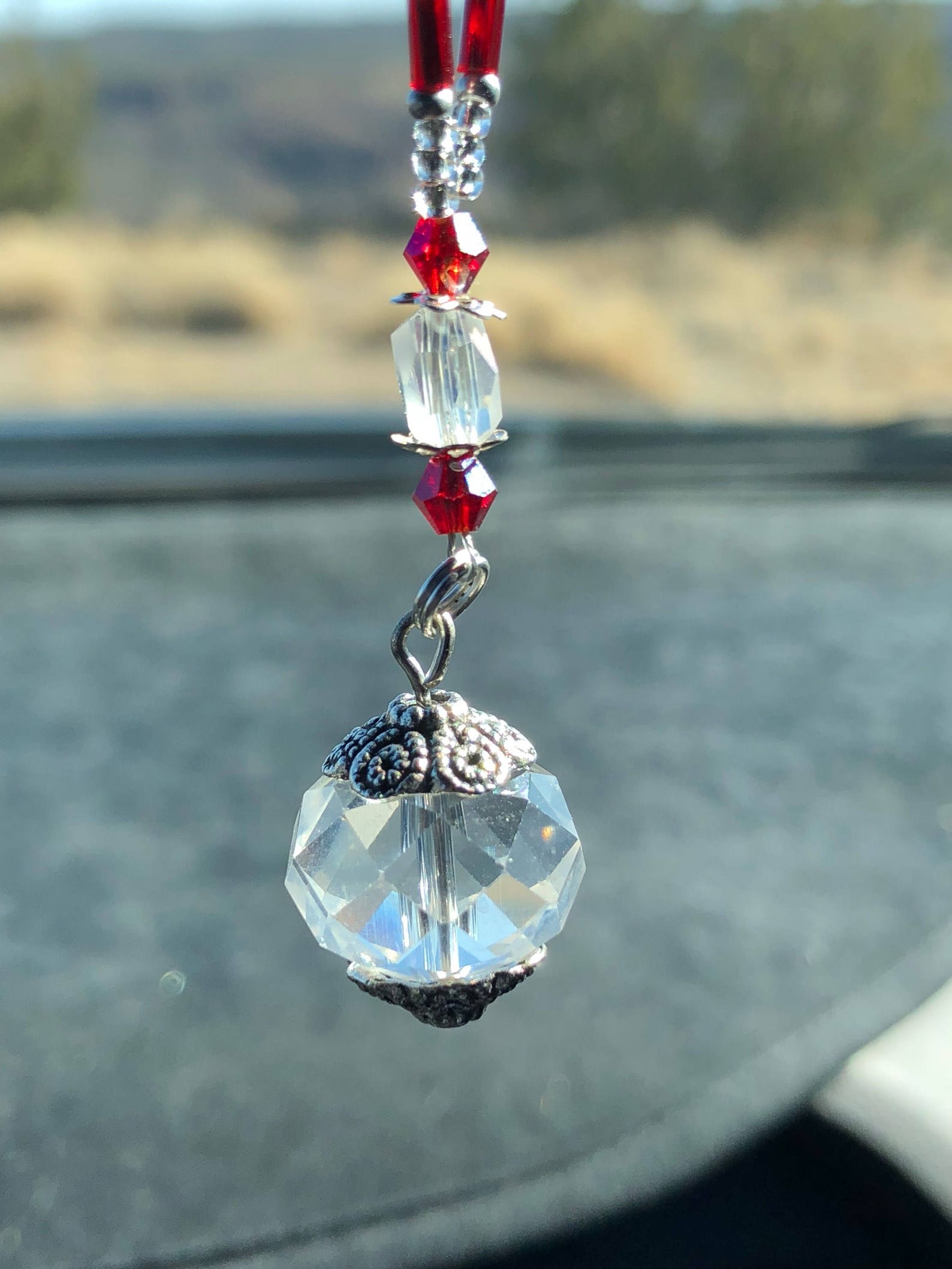 CRYSTAL (crystal With Red) Gem-car Charm, Car Accessories Rear View ...