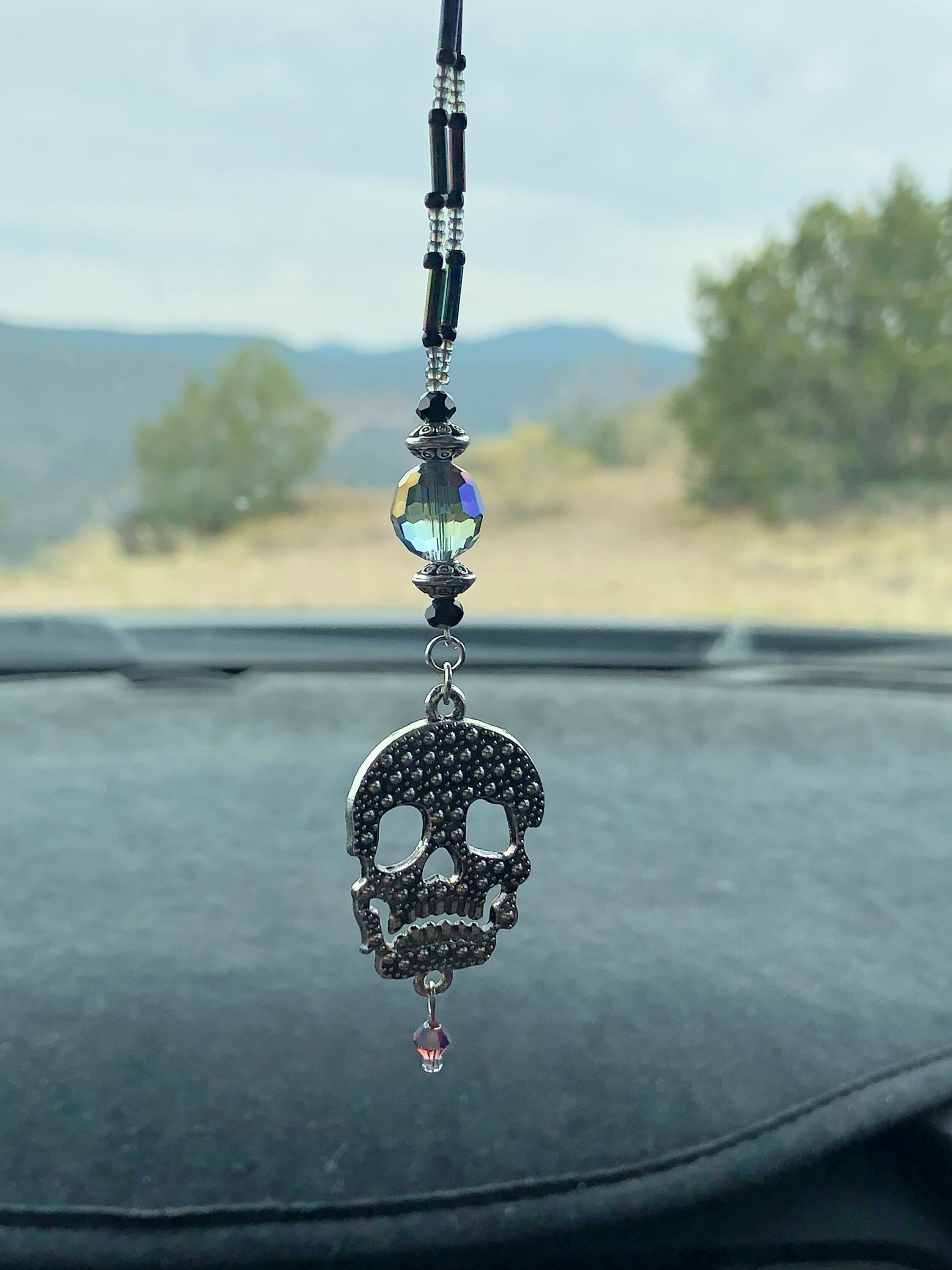 SKULL silver W/ Purple Dangle Car Accessories Rear View | Etsy