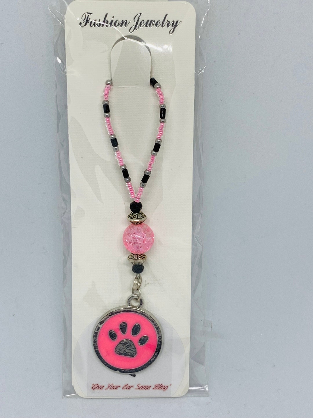 PET PAW (pink-silver) Car Charm, Car Accessories Rear View Mirror Charm ...
