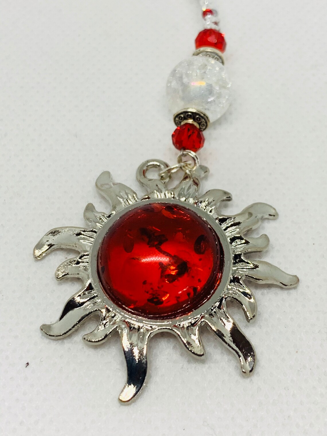 BEAUTIFUL GEM SUN silver Sun With Red and Crystal Car - Etsy