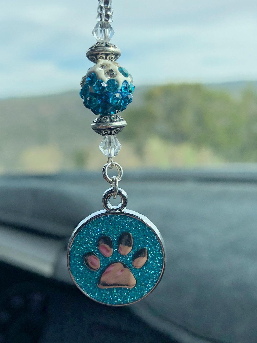 PET PAW-SPARKLE (blu) Car Charm, Car Accessories Rearview Mirror ...