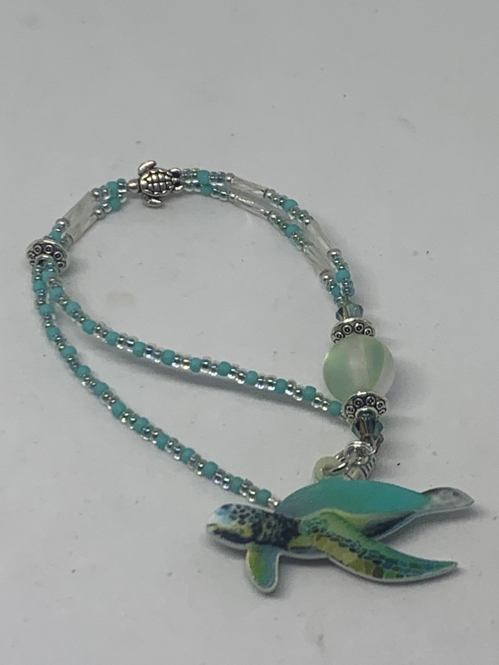 Turtle-mini (silver With Teal Gem, Teal & Crystal) Double-sided, Car ...
