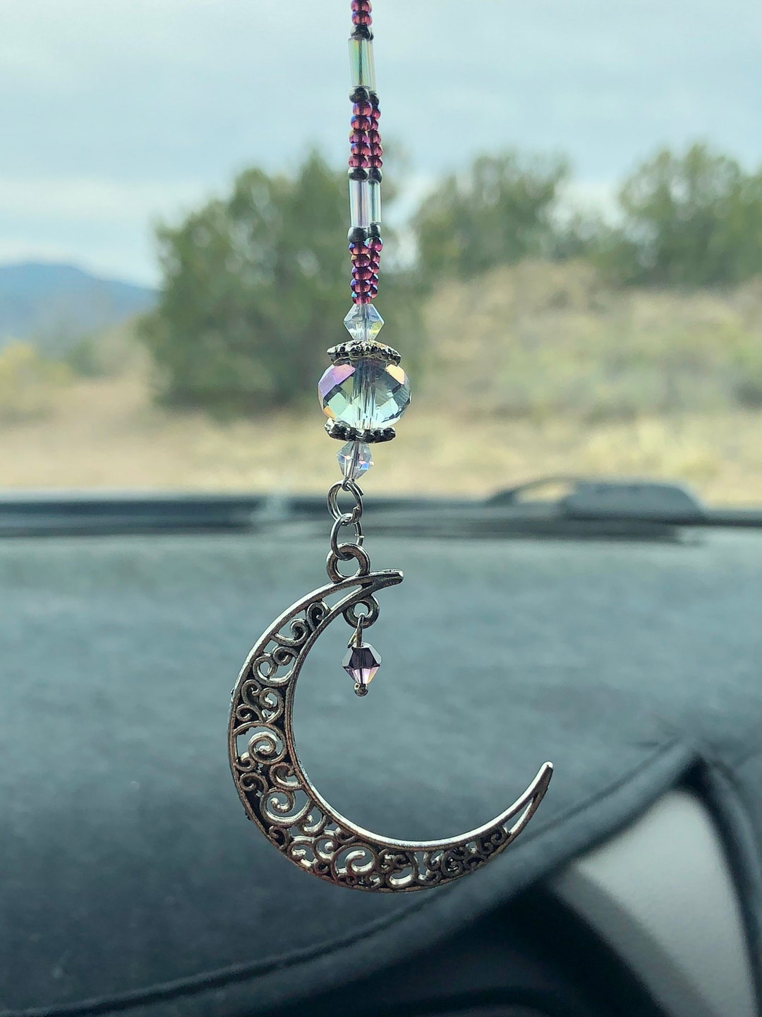 CRESCENT MOON (purple Iridescent) Car Accessories Rear View Mirror Car ...