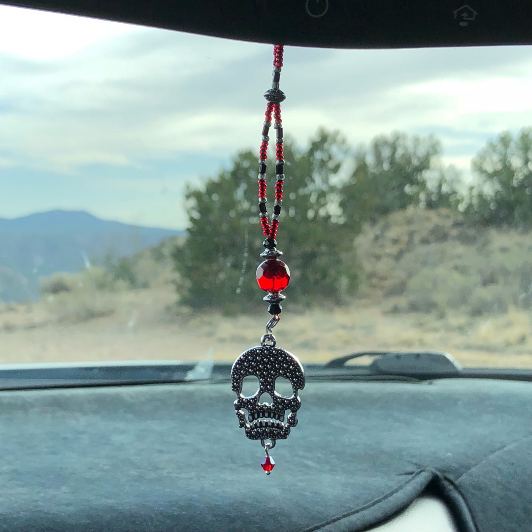 SKULL (silver W/red Dangle) Car Charm, Car Accessories Rear View Mirror ...