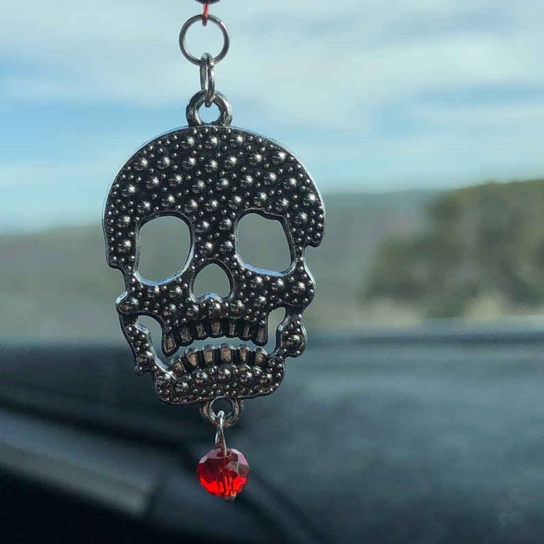 SKULL silver W/red Dangle Car Charm Car Accessories Rear - Etsy