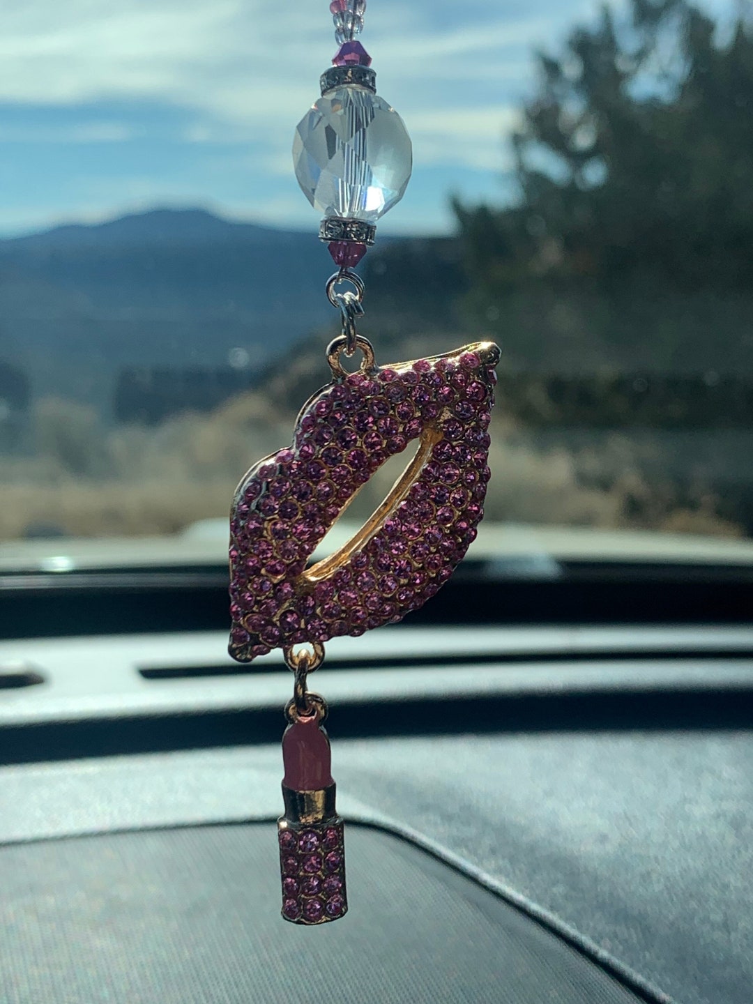 CRYSTAL LIPS W/lipstick (pink & Crystal) Car Accessories Rear View ...