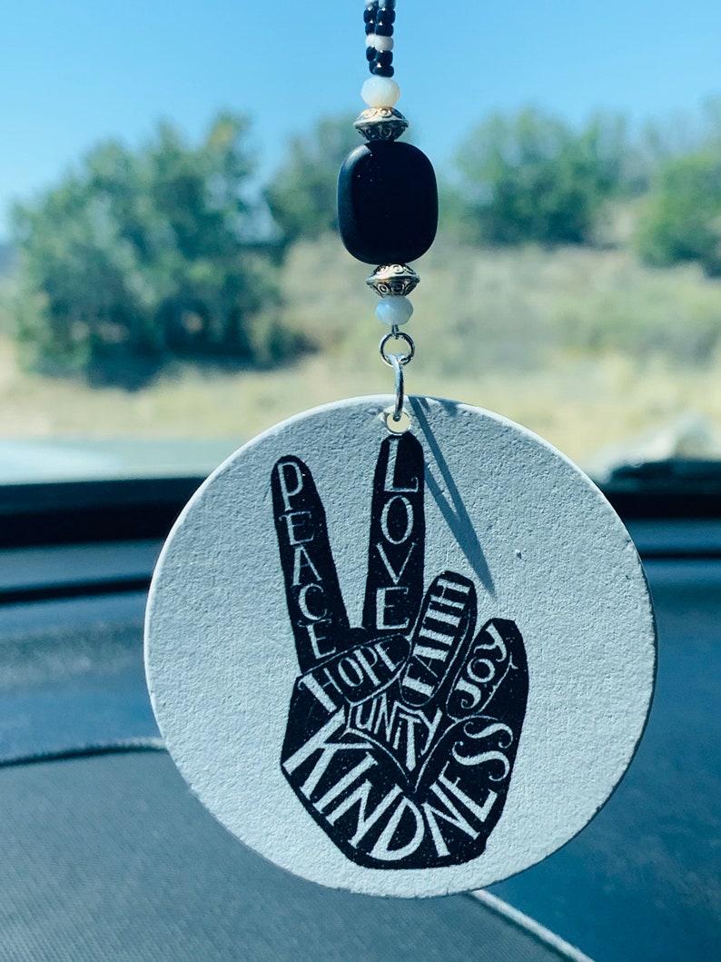 PEACE- Love-kindness-(black & White) Car Accessories Rear View Mirror ...