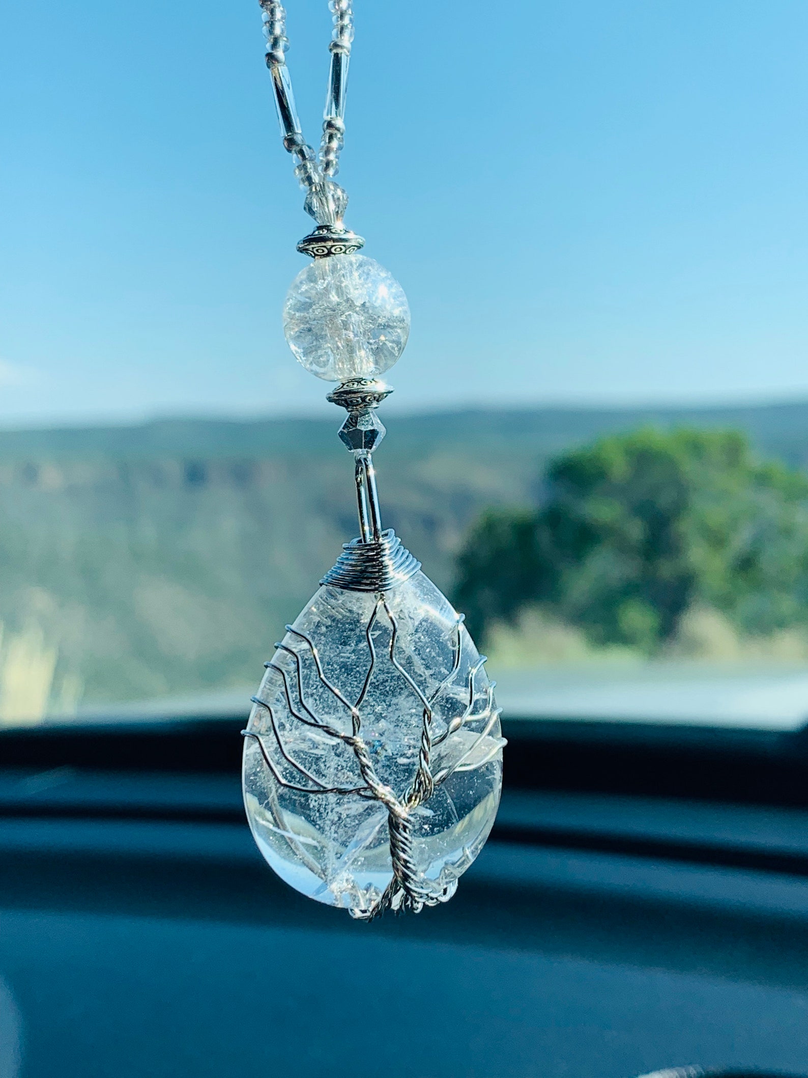 TREE OF LIFE (crystal & Silver) Car Charm, Car Accessories Rear View ...