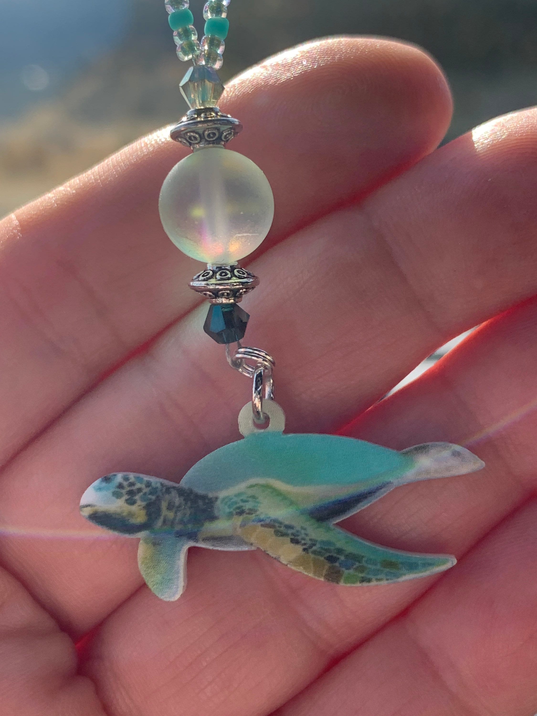 Turtle-mini (silver With Teal Gem, Teal & Crystal) Double-sided, Car ...