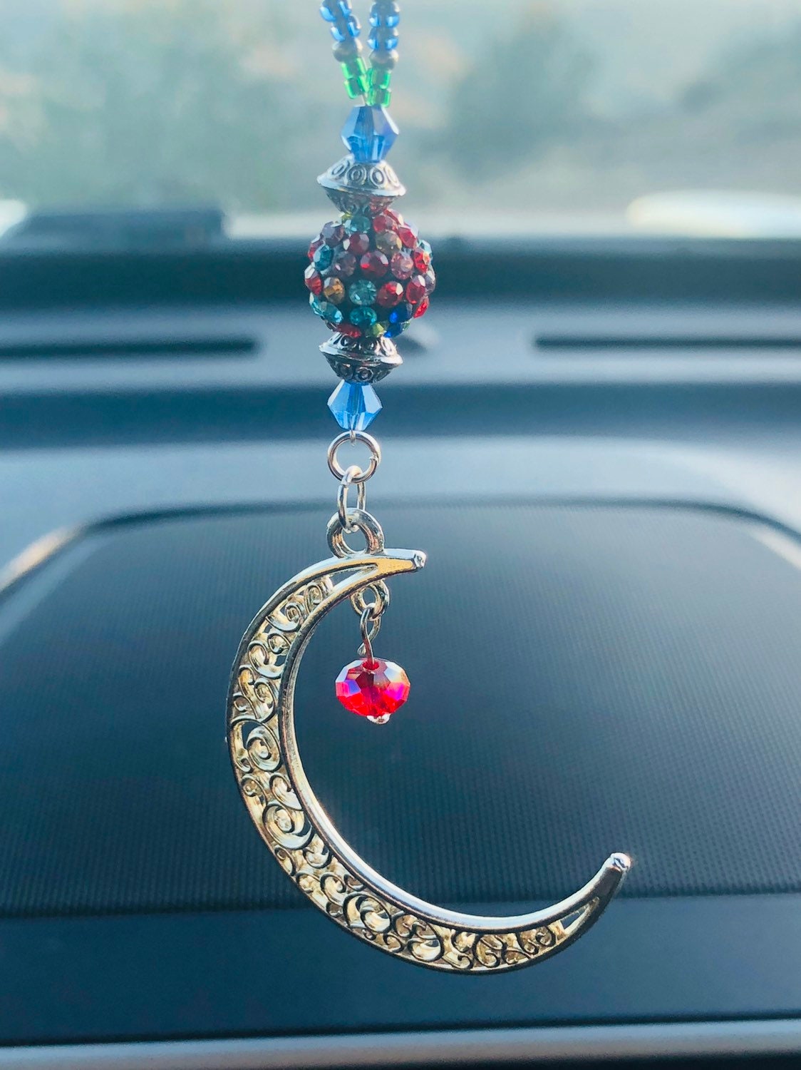 CRESCENT MOON With Gem red Swarovski Car Accessories Rear | Etsy