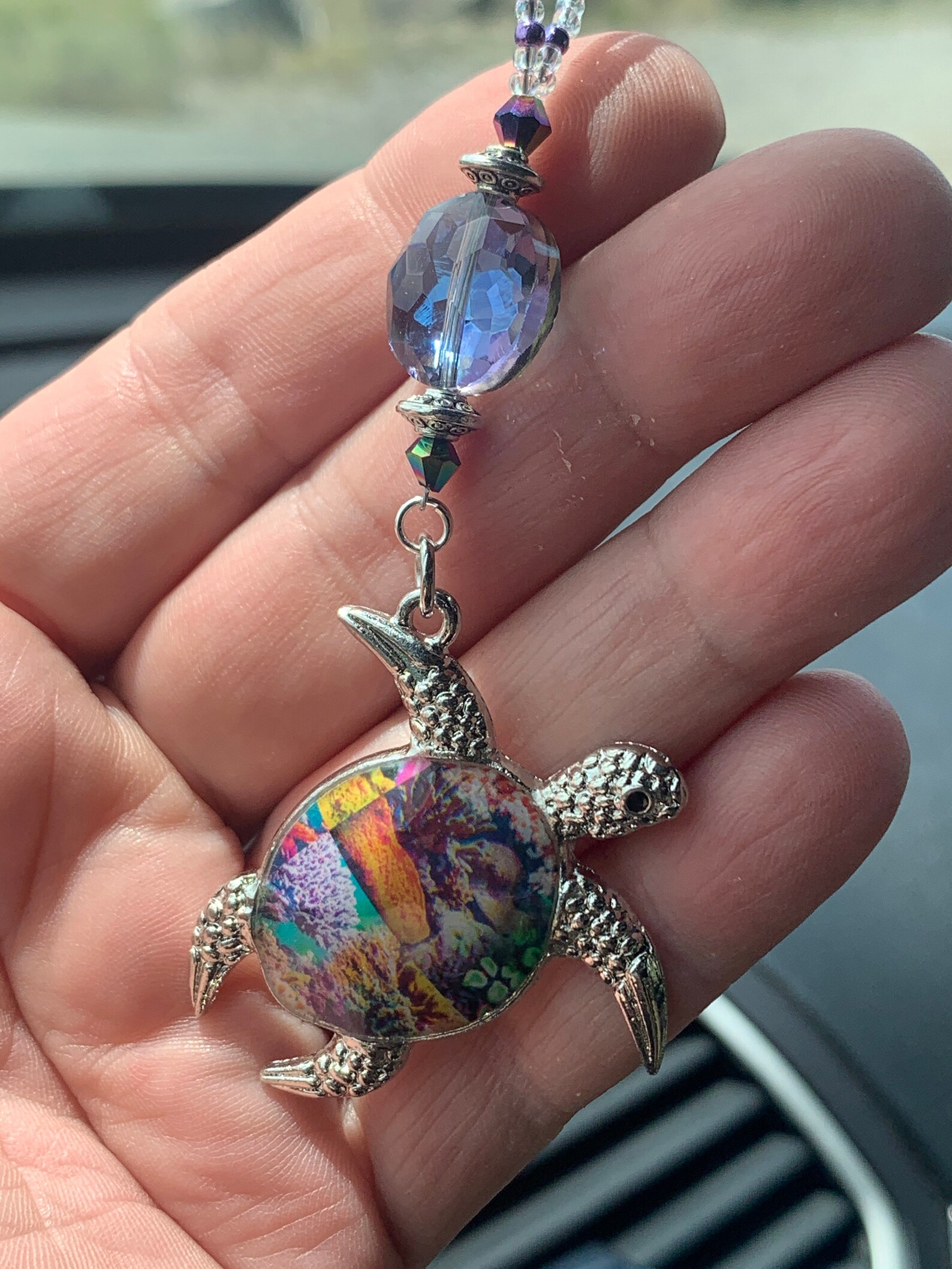 SILVER TURTLE LRG With Swirl Design silver With Purple & - Etsy