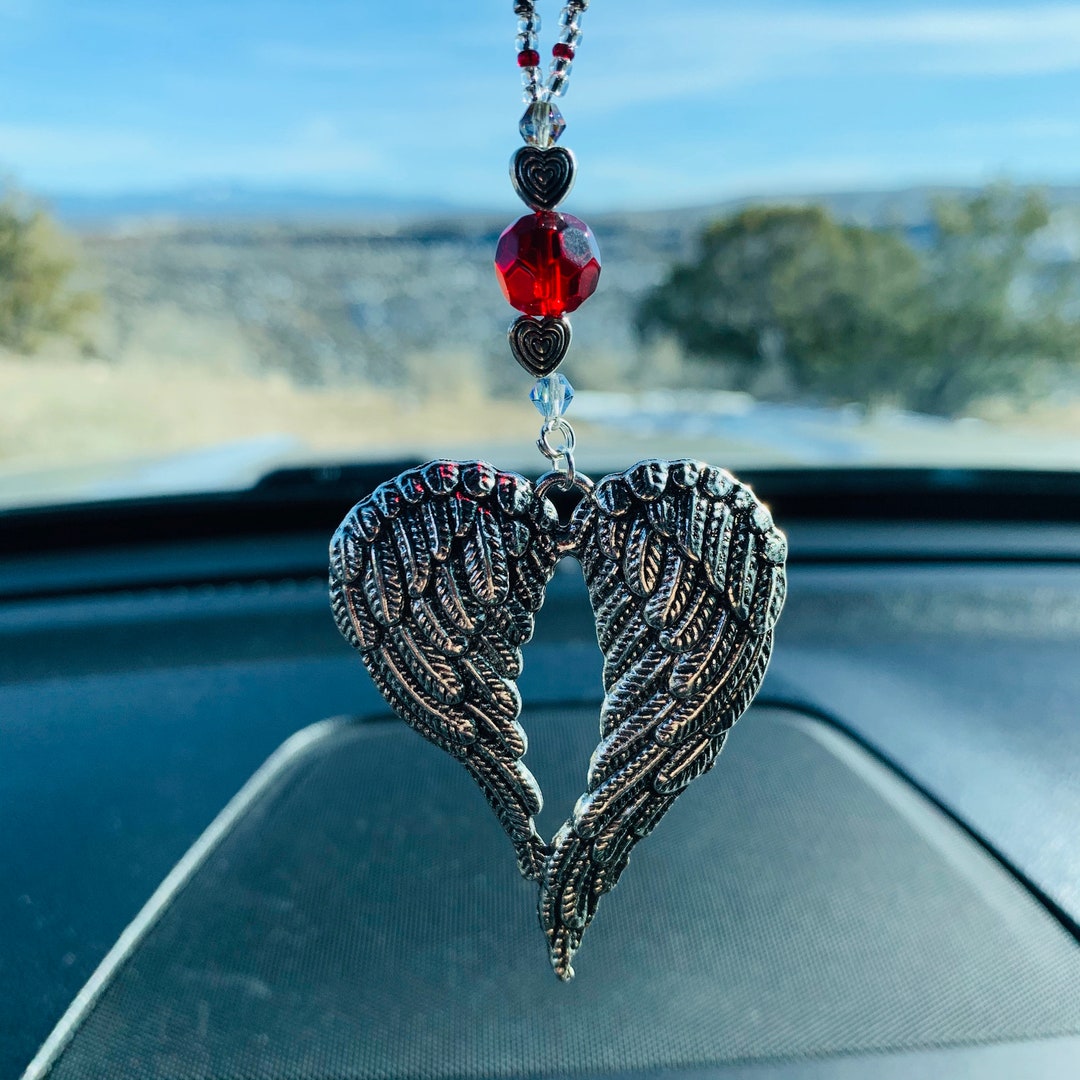 ANGEL Wings (burgundy-crystal) Car Accessories Rear View Mirror Charm ...
