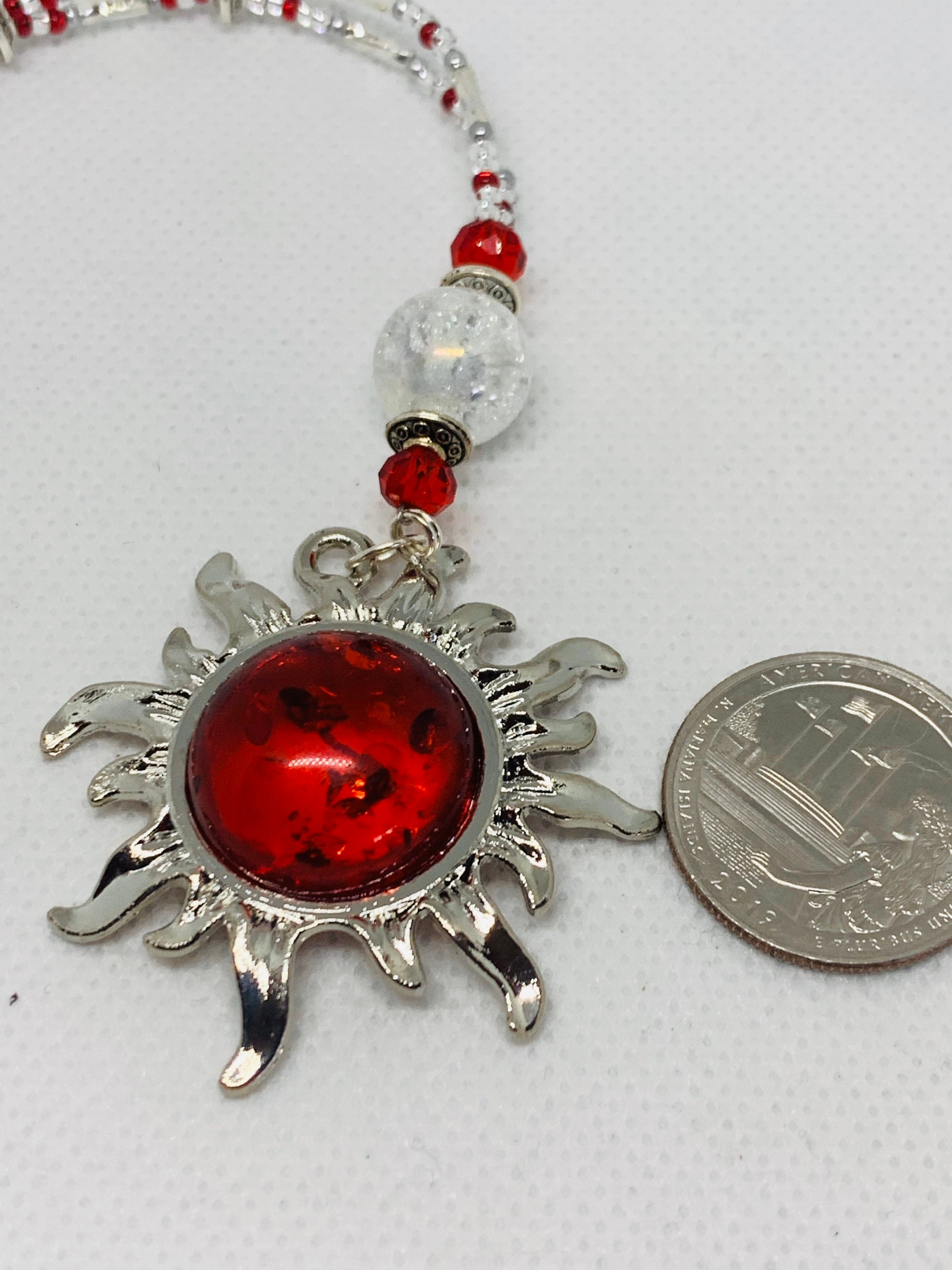 BEAUTIFUL GEM SUN silver Sun With Red and Crystal Car - Etsy