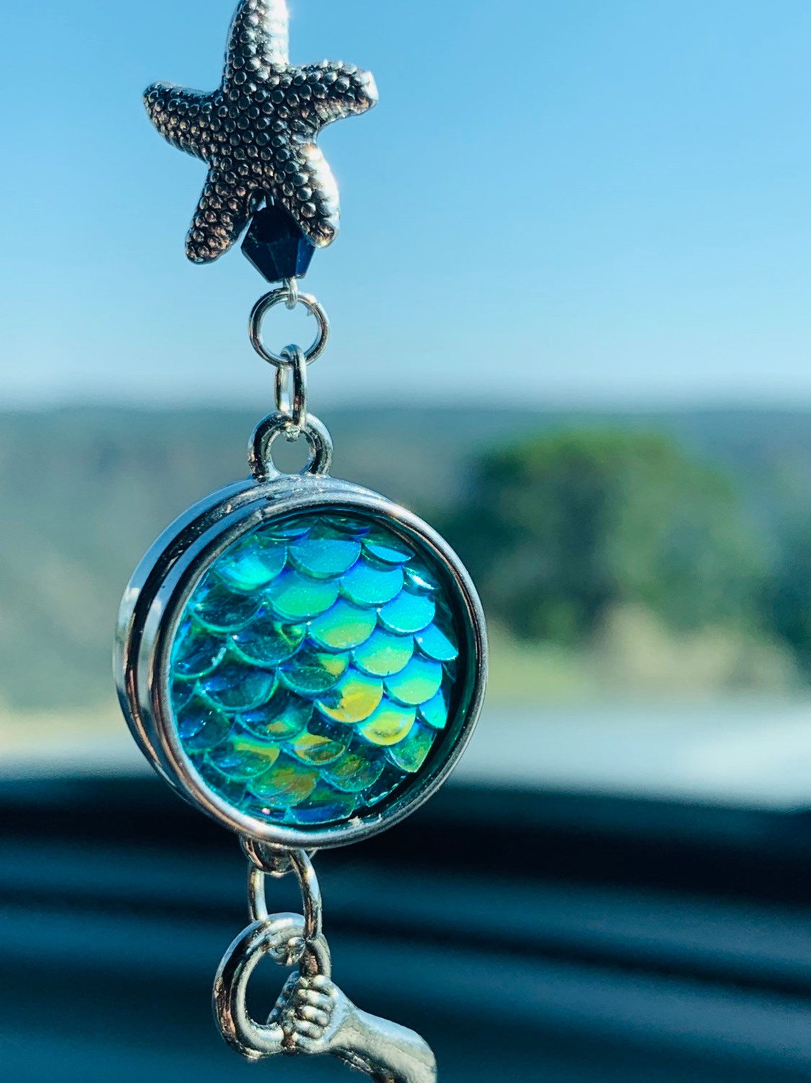 MERMAID (blue-green Gem) Car Charm, Car Accessories Rear View Mirror ...
