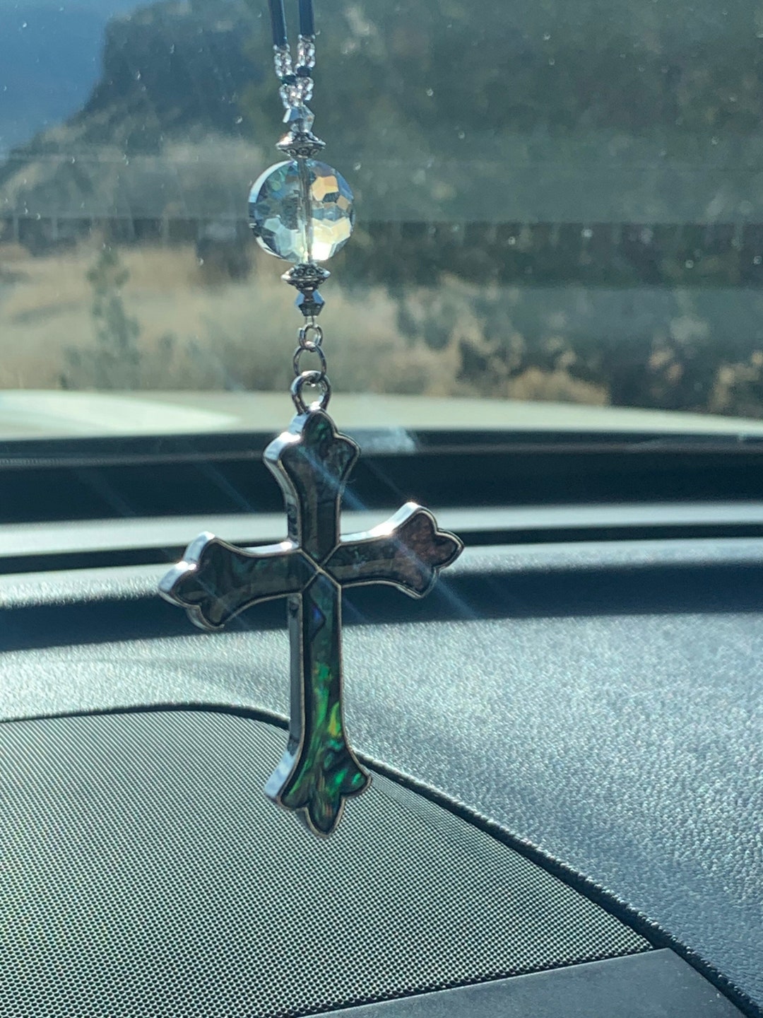 Cross-abolini & Silver, Cross Car Rearview Mirror Charm, Car Charmz ...