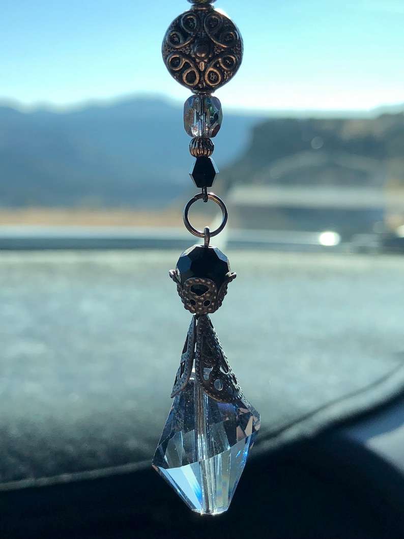 Iridescent CRYSTAL GEM Car Accessories Rear View Mirror Car Charm, Car ...