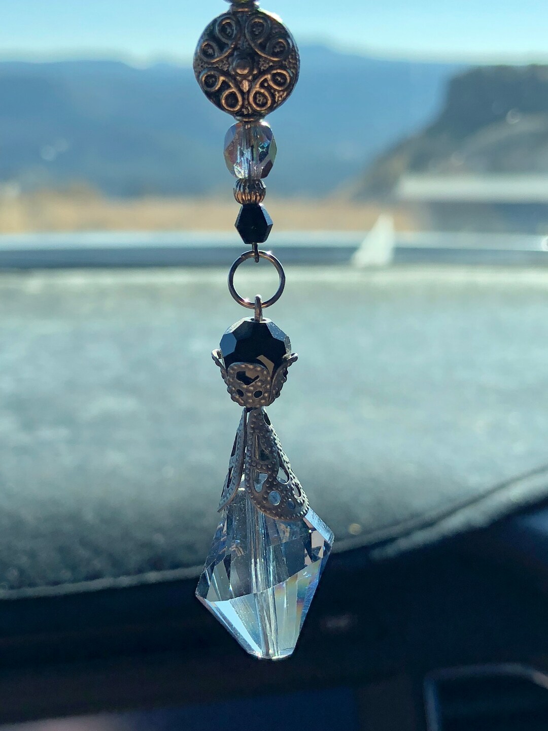 Iridescent CRYSTAL GEM Car Accessories Rear View Mirror Car Charm, Car ...