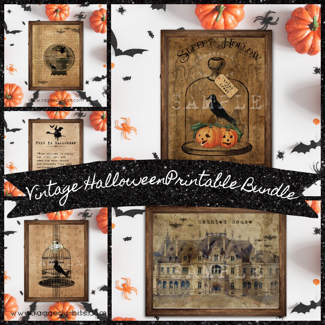 Vintage Spooky Halloween Printable Bundle Craft wall Art - Etsy