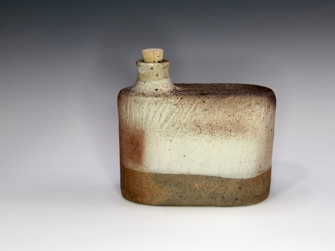 Flask, Wood Fired Flask, Stoneware Flask, Olive Oil Bottle, Tincture ...