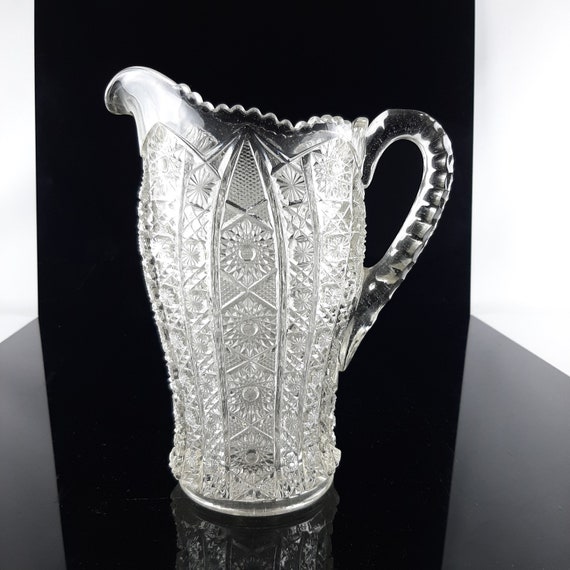 Antique EAPG Clear Pressed Glass Pitcher Pinwheel Design | Etsy
