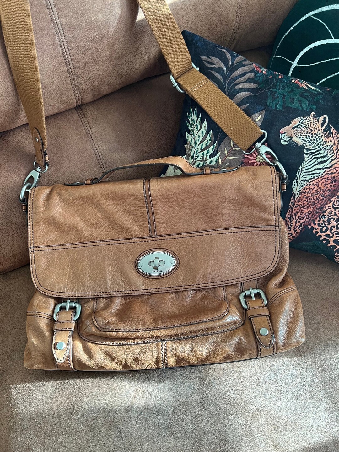 Fossil Leather Crossbody Bag Maddox Organizer Computer Bag Vintage - Etsy