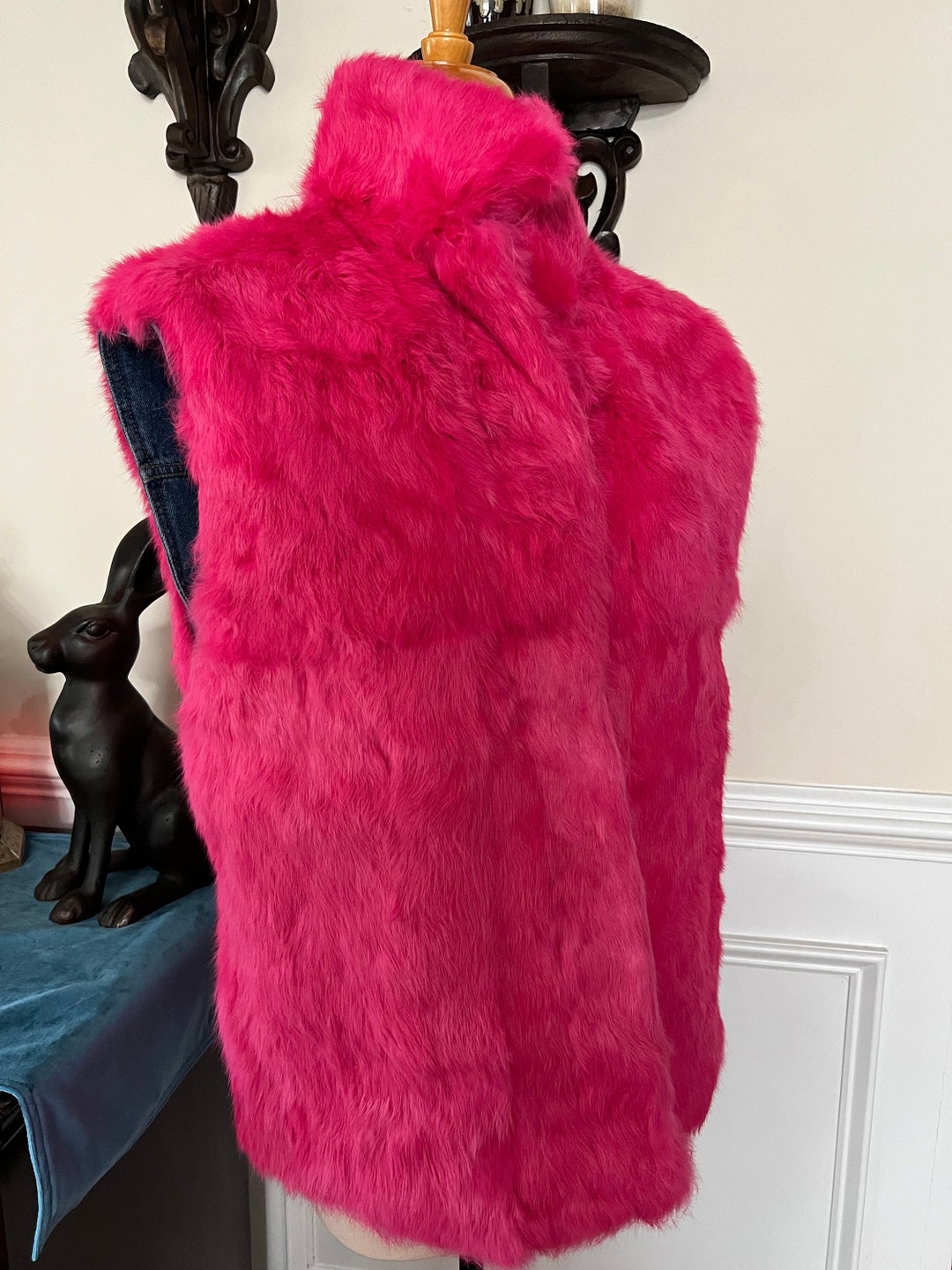 Hot Pink Fur and Denim Vest Jacket Unique Statement Piece - Etsy