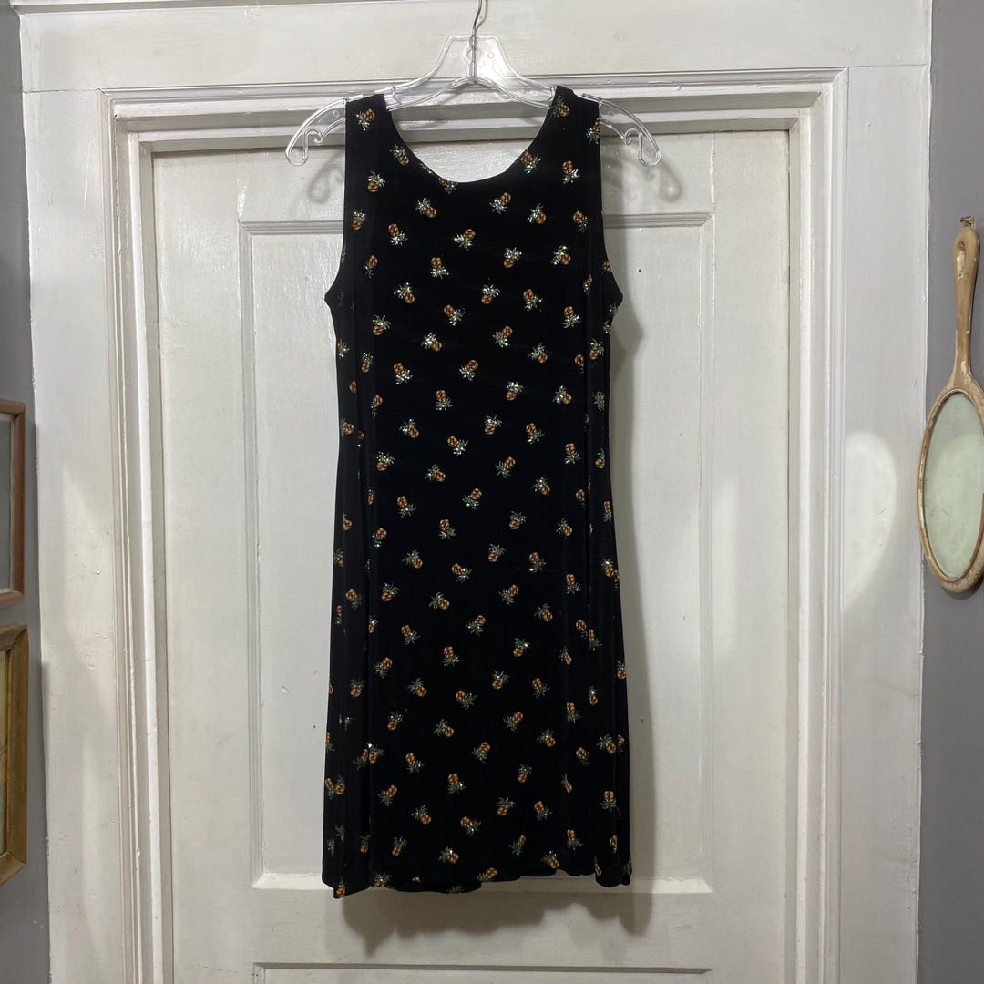 Vintage Sparkly Pineapple Stretchy Black Dress by Ronni Nicole by Ouida ...
