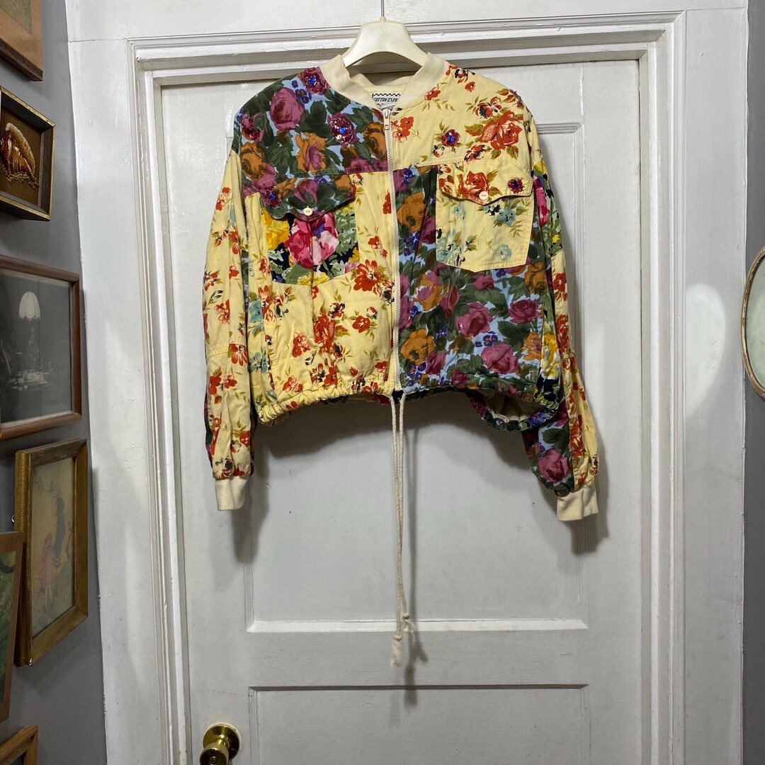 Vintage Cotton Express Floral Cropped Jacket With Sequin and Beading ...