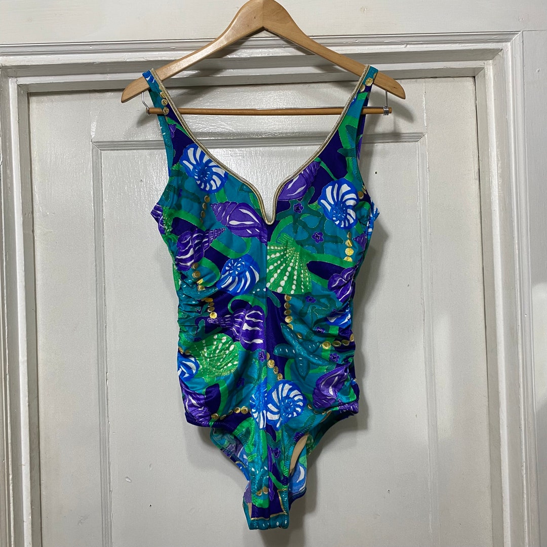 Vintage Seashell Print Swimsuit by Dweese California - Etsy