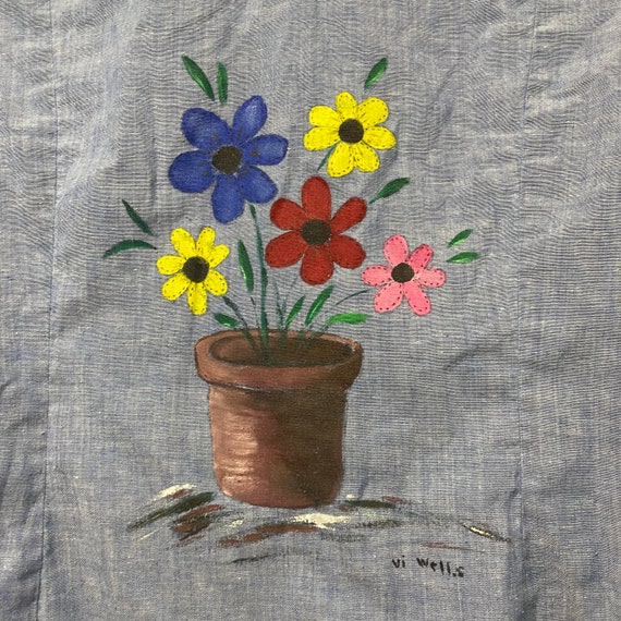 Vintage 1970s Hand Painted Patchwork Chambray Button … - Gem