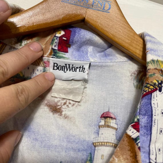 Vintage Bon Worth Brand Lighthouse Print Button Down … - Gem
